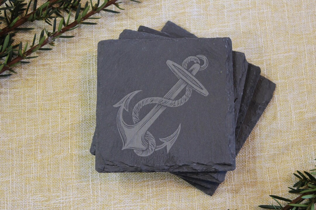 Anchor Slate Coaster Set: Laser Engraved Nautical Design - Etsy