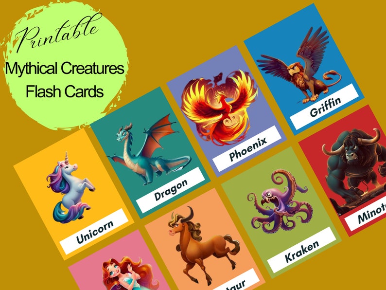 8 Mythical Creatures Flashcards Legendary Beasts and - Etsy