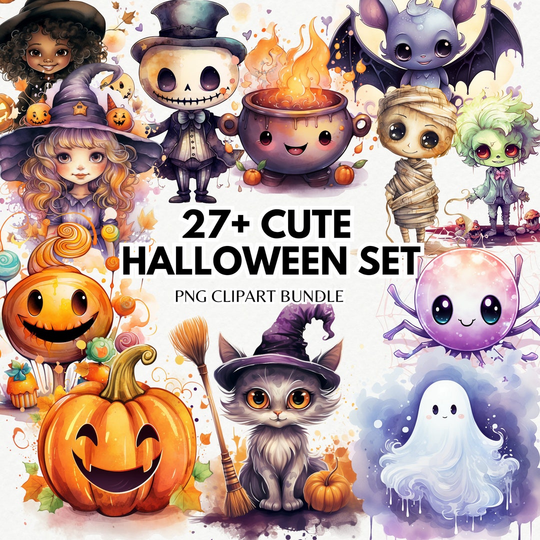 Whimsical Halloween Characters Clipart - Pastel & Happy Halloween Art ...