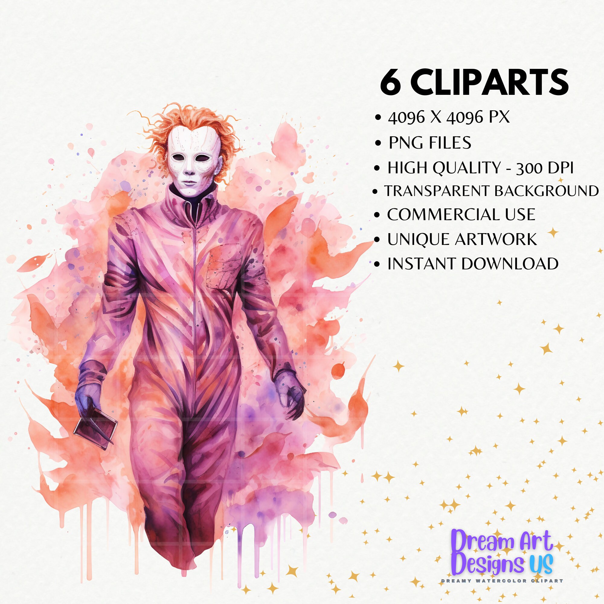 Pastel Halloween Horror Character Clipart PNG Bundle - Spooky Scary ...