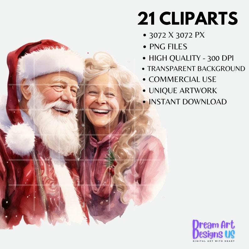 Watercolor Mr and Mrs Claus Clipart Christmas PNG Bundle Christmas ...