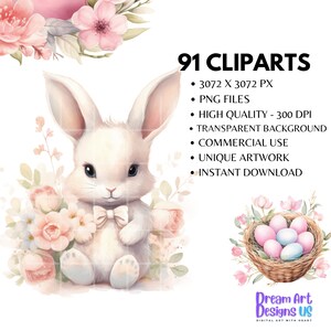 Pink Easter Clipart Baby Girl Watercolor Easter Bunny Clipart Bundle ...