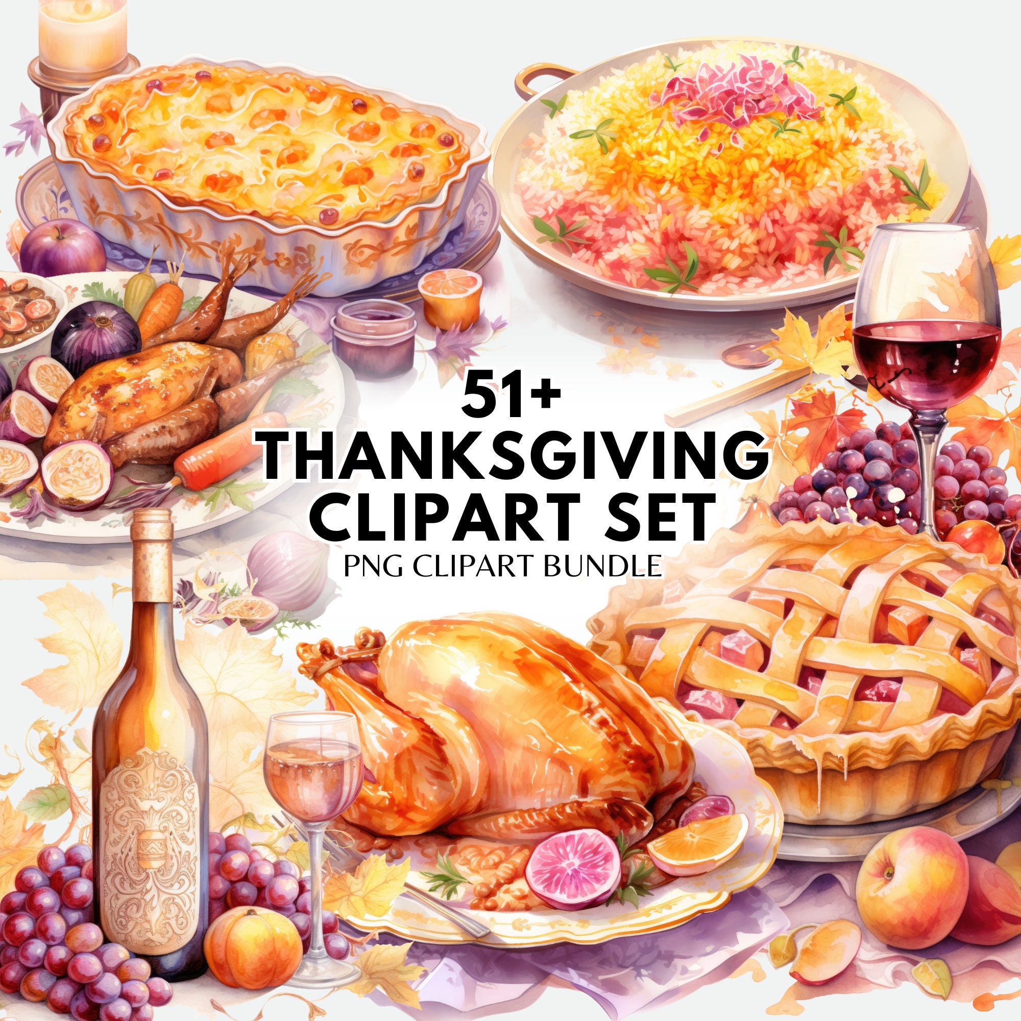 Watercolor Thanksgiving PNG Clipart Bundle Turkey Day Png - Etsy