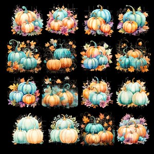 Teal Pumpkin PNG Fall Clipart Bundle Pumpkin Teal PNG Watercolor Autumn ...
