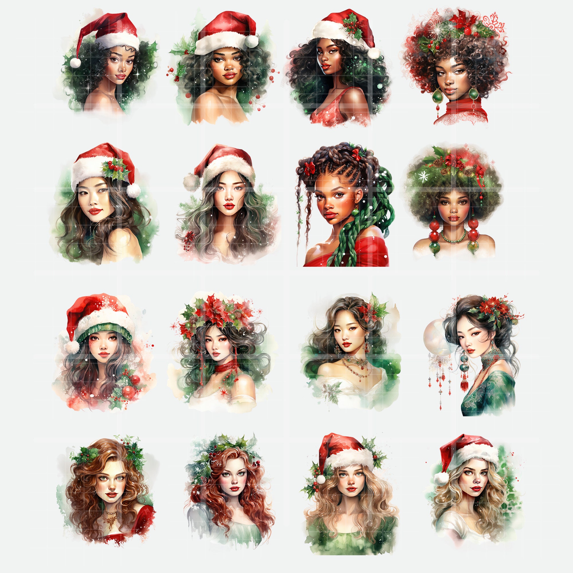 Christmas Girls Watercolor Clipart Set Christmas Girl Designs - Etsy