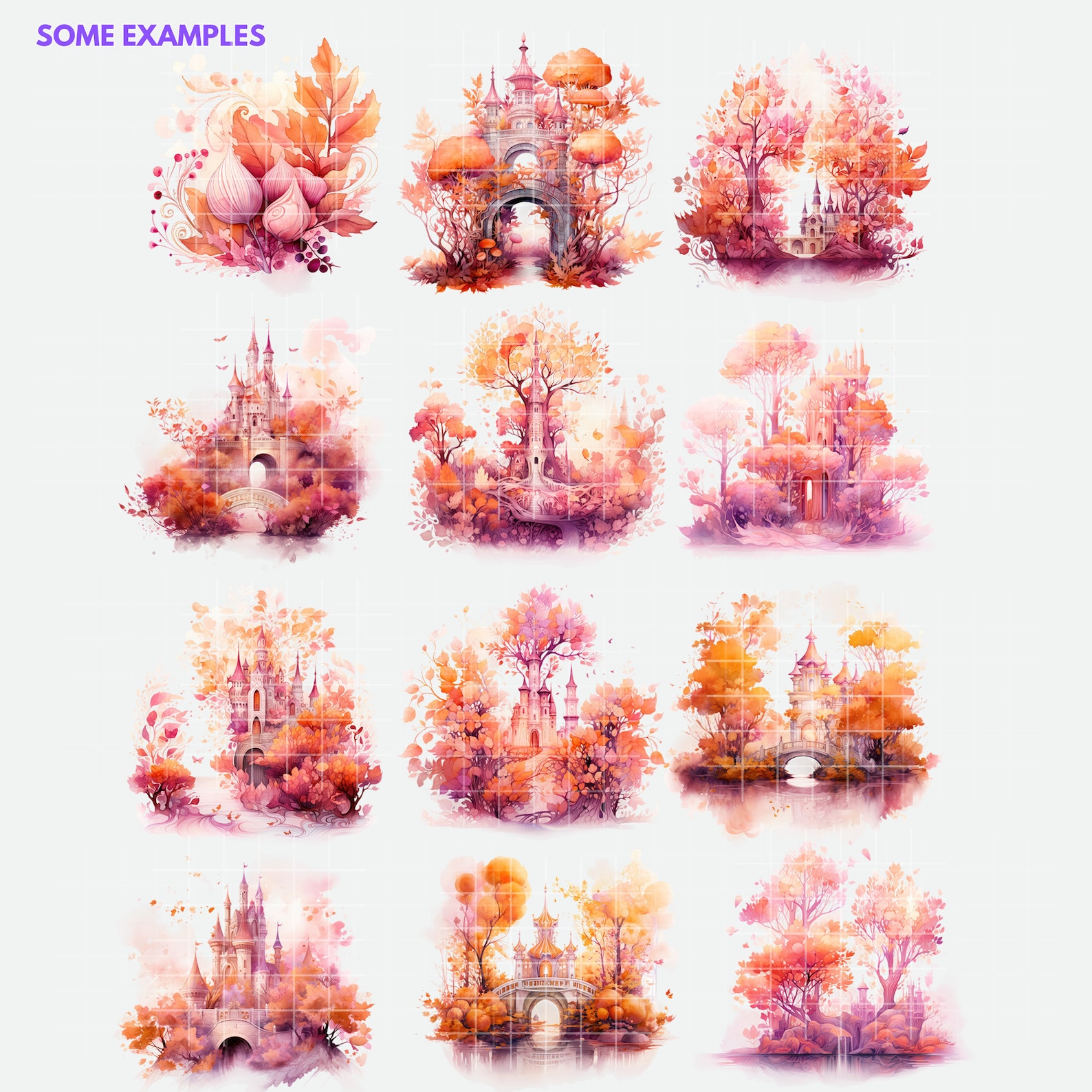 Whimsical Fall Fantasy Landscape PNG Clipart Set Fall Trees - Etsy