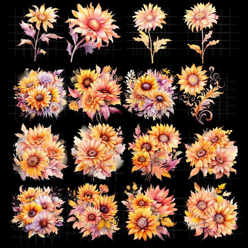 Fall Sunflower Clipart PNG Bundle Fall Flower Clipart Png - Etsy
