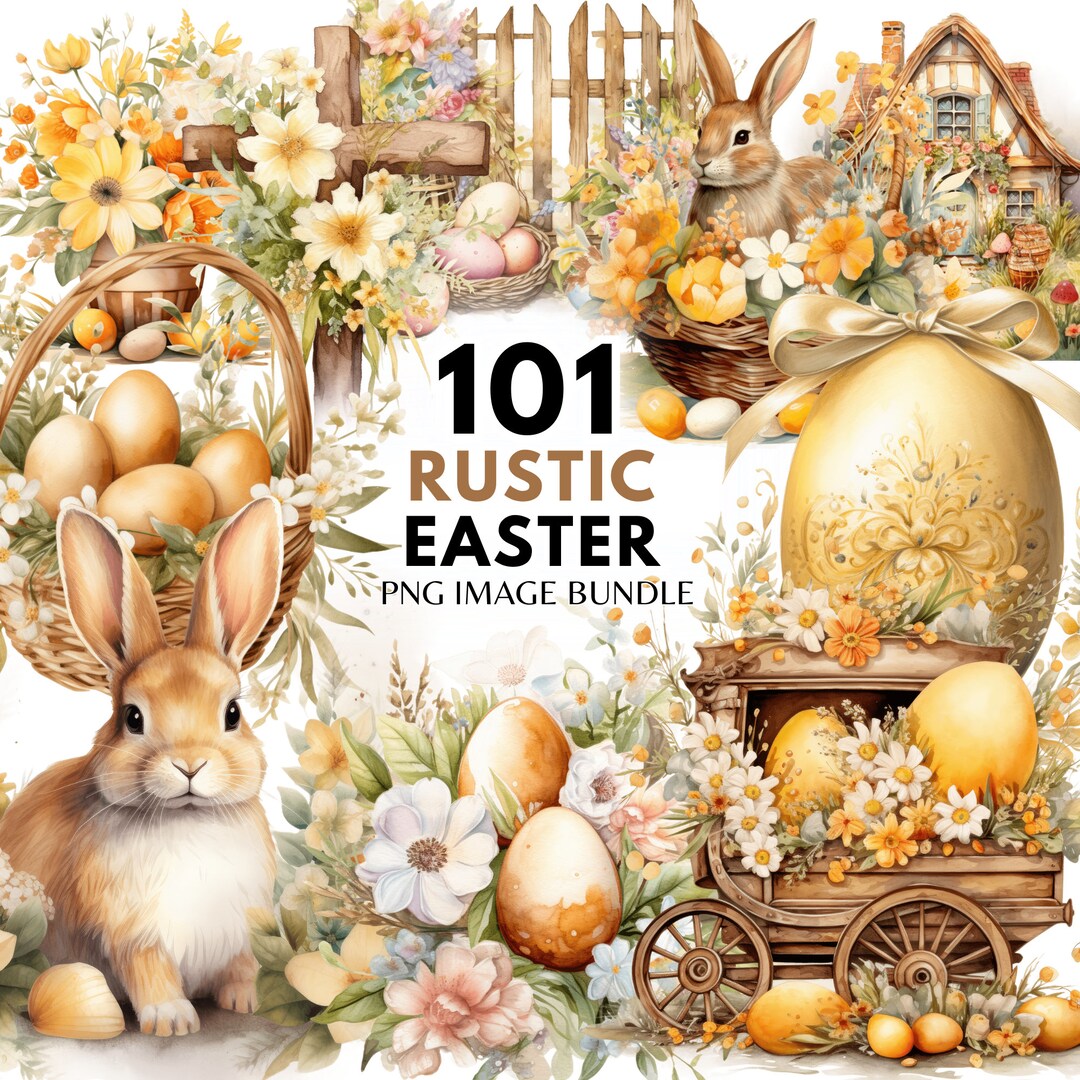 Rustic Easter Clipart Watercolor Easter Egg PNG Easter Bunny Clipart ...