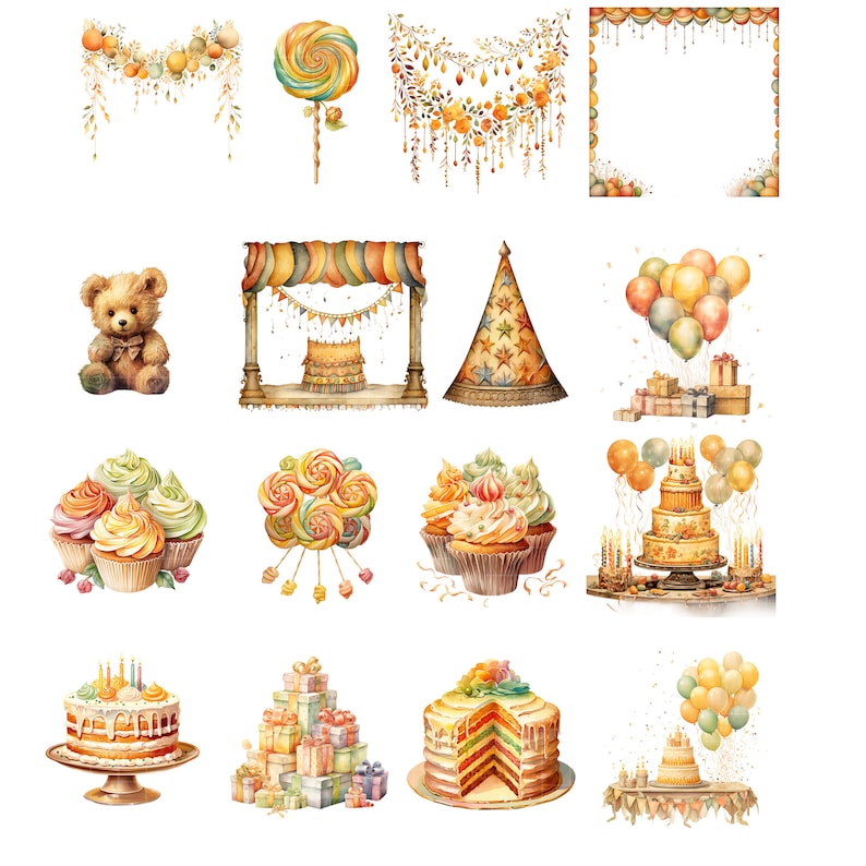 Vintage Birthday Clipart Bundle Party Cake Birthday Present - Etsy