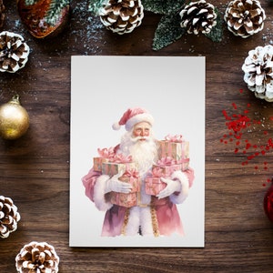 Watercolor Pink Santa Claus Clipart Bundle Christmas PNG Pastel ...