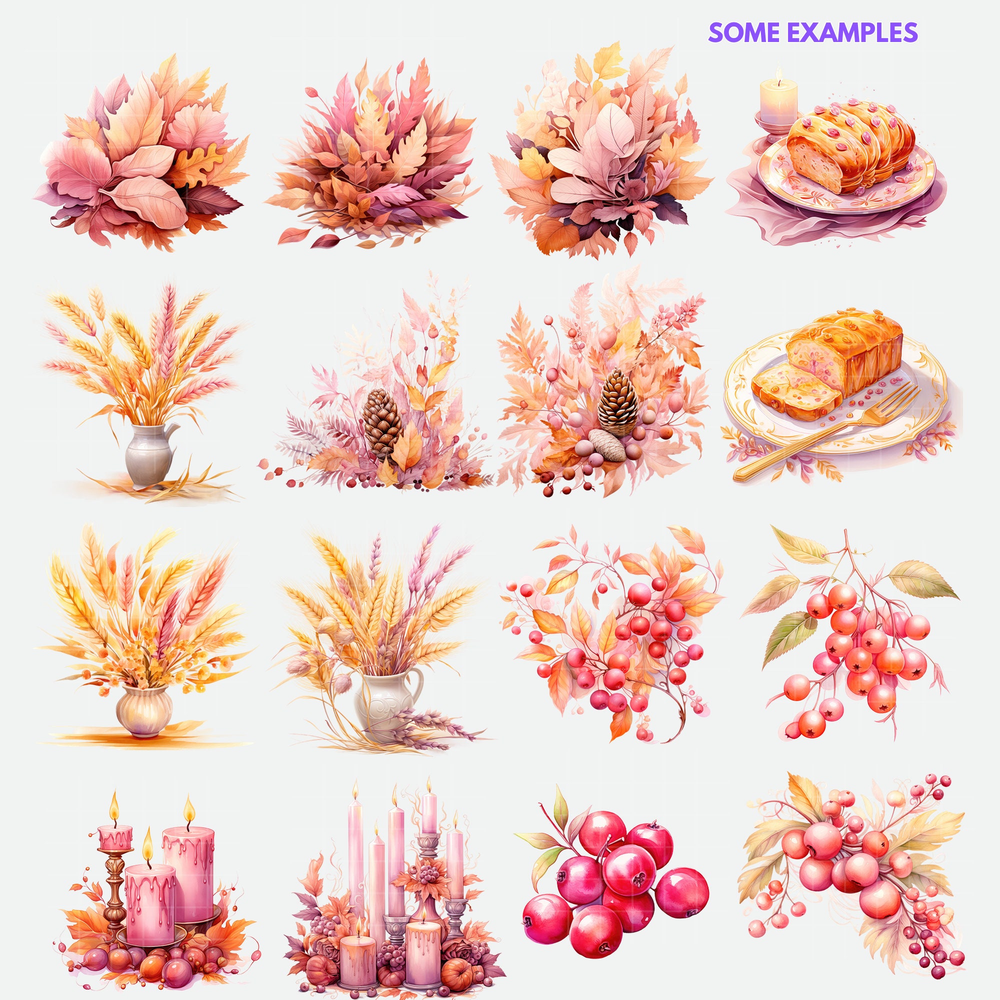 Watercolor Traditional Thanksgiving PNG Clipart Bundle Turkey Day Png ...