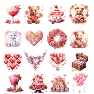 Watercolor Valentines Day Clipart PNG Valentine Clipart Sweets Bundle ...