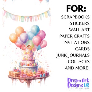 Watercolor Birthday Clipart Bundle Party Cake Birthday Present Balloon ...