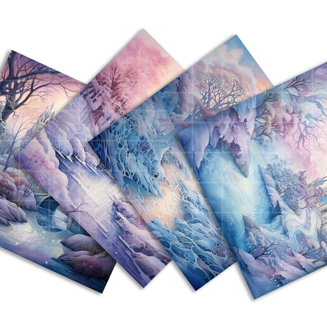 Printable Watercolor Winter Digital Paper PNG Winter Wonderland ...