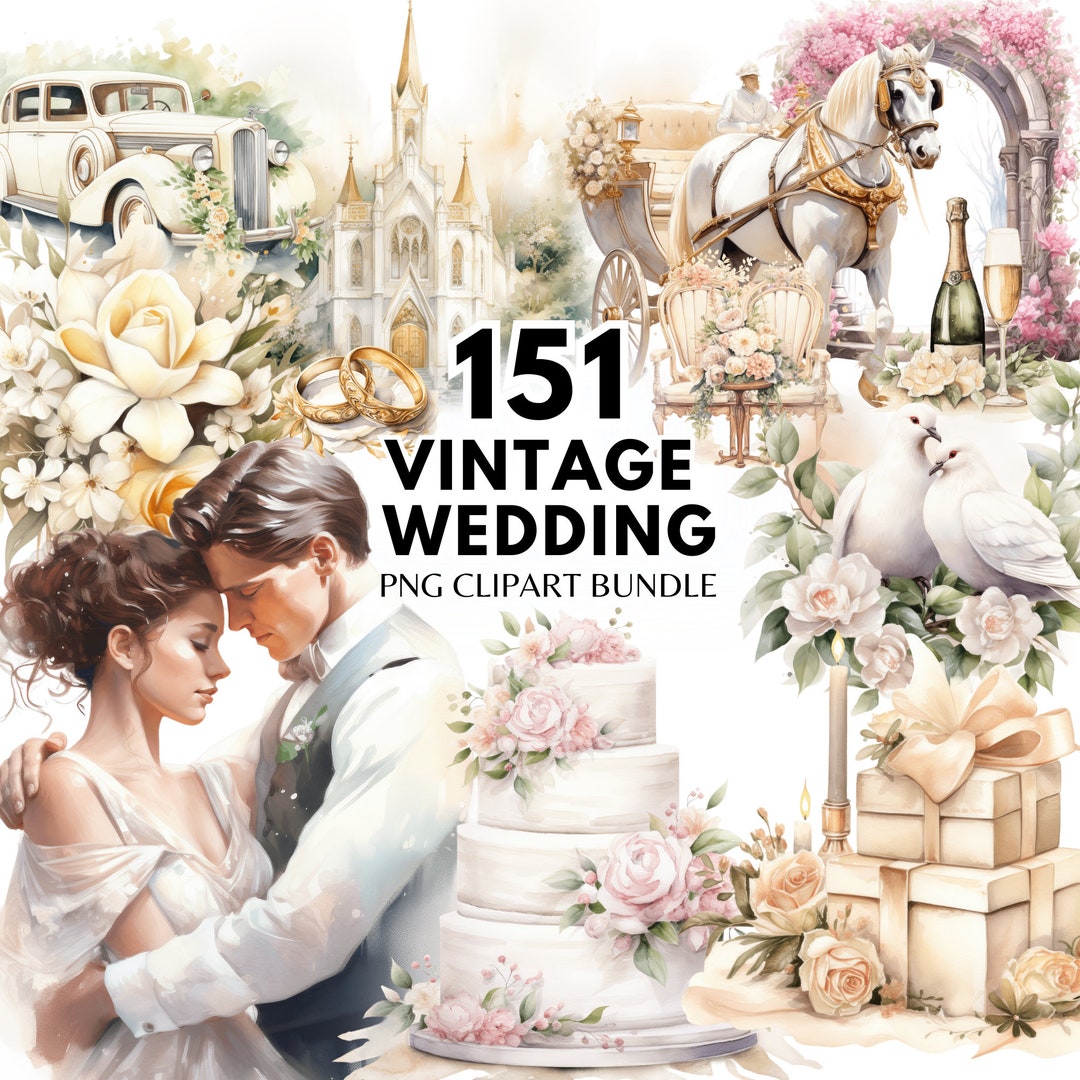 Watercolor Wedding Clipart Vintage Wedding Bundle Bride and Groom Back ...