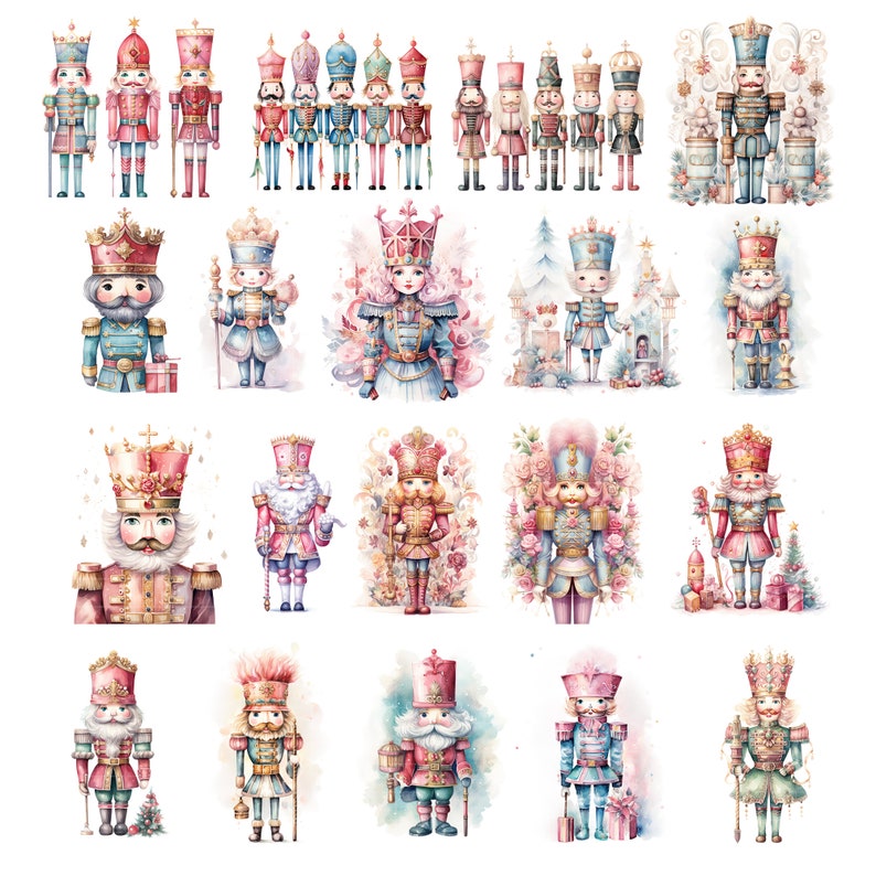 Watercolor Christmas Nutcracker Clipart - Pastel Holiday Graphics PNG ...