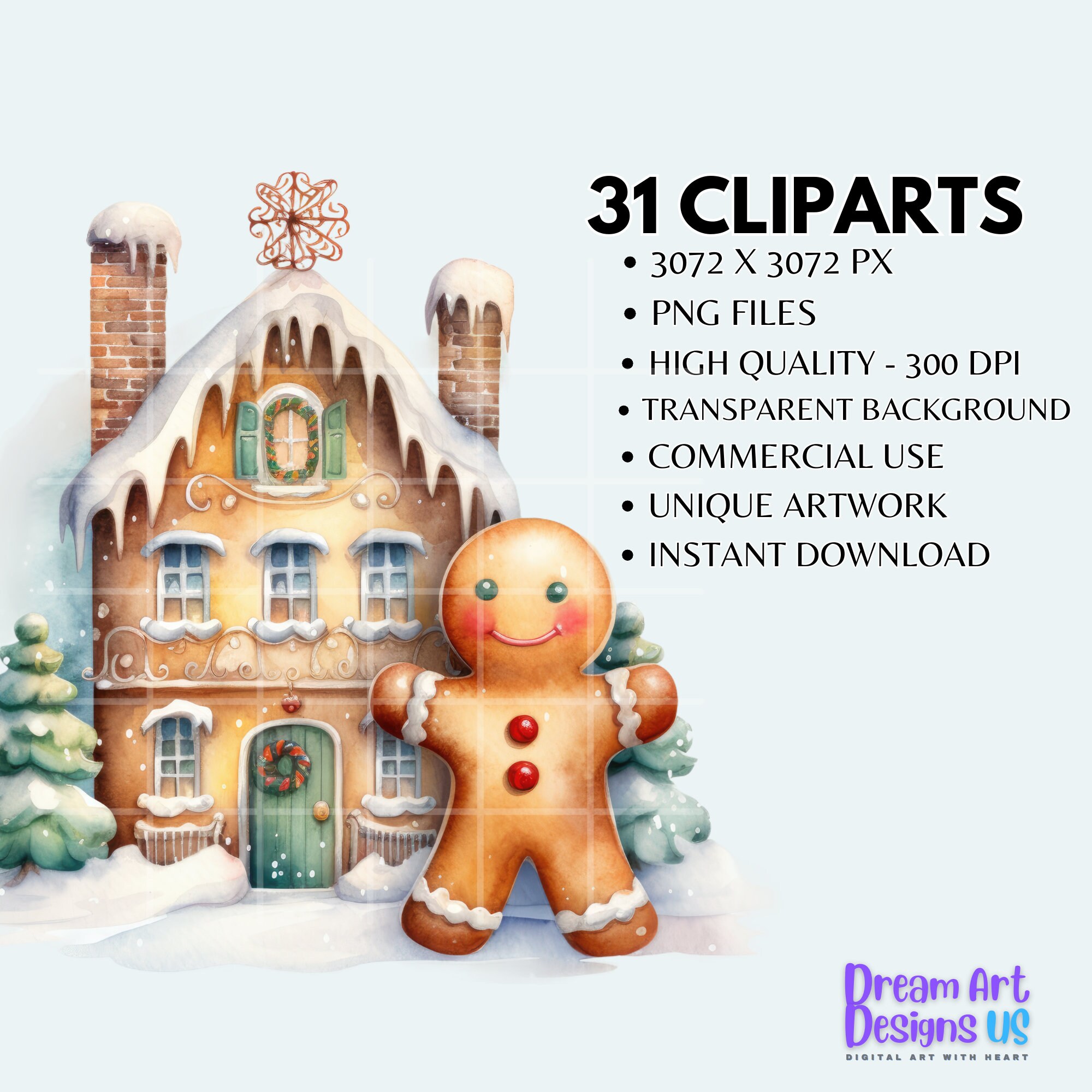 Watercolor Gingerbread Man Clipart Christmas PNG Bundle Digital ...