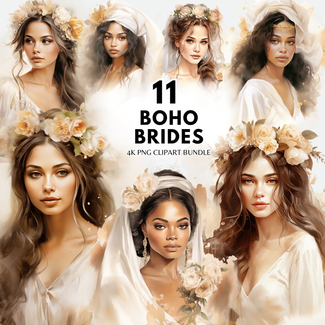 Watercolor Bride Clipart Wedding Clipart Boho Wedding Black Woman ...