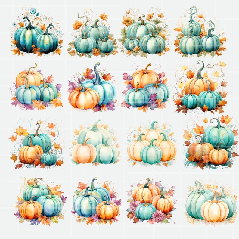 Fall Pumpkin Clipart Mega Bundle PNG Teal Pumpkin Patch PNG - Etsy