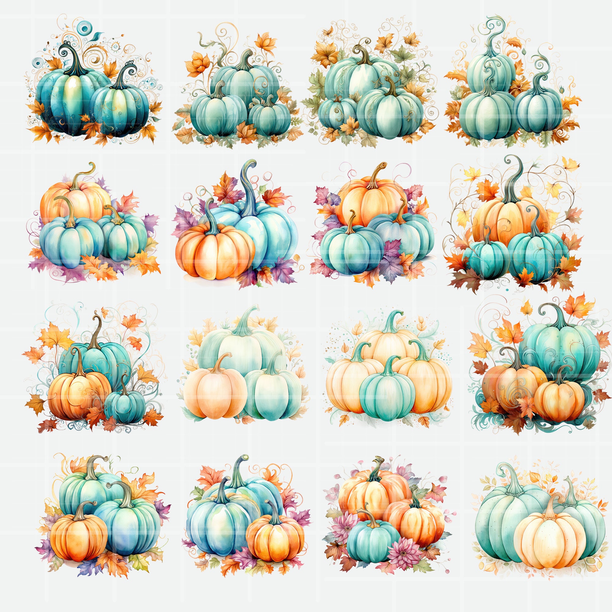 Fall Pumpkin Clipart Mega Bundle PNG Teal Pumpkin Patch PNG - Etsy