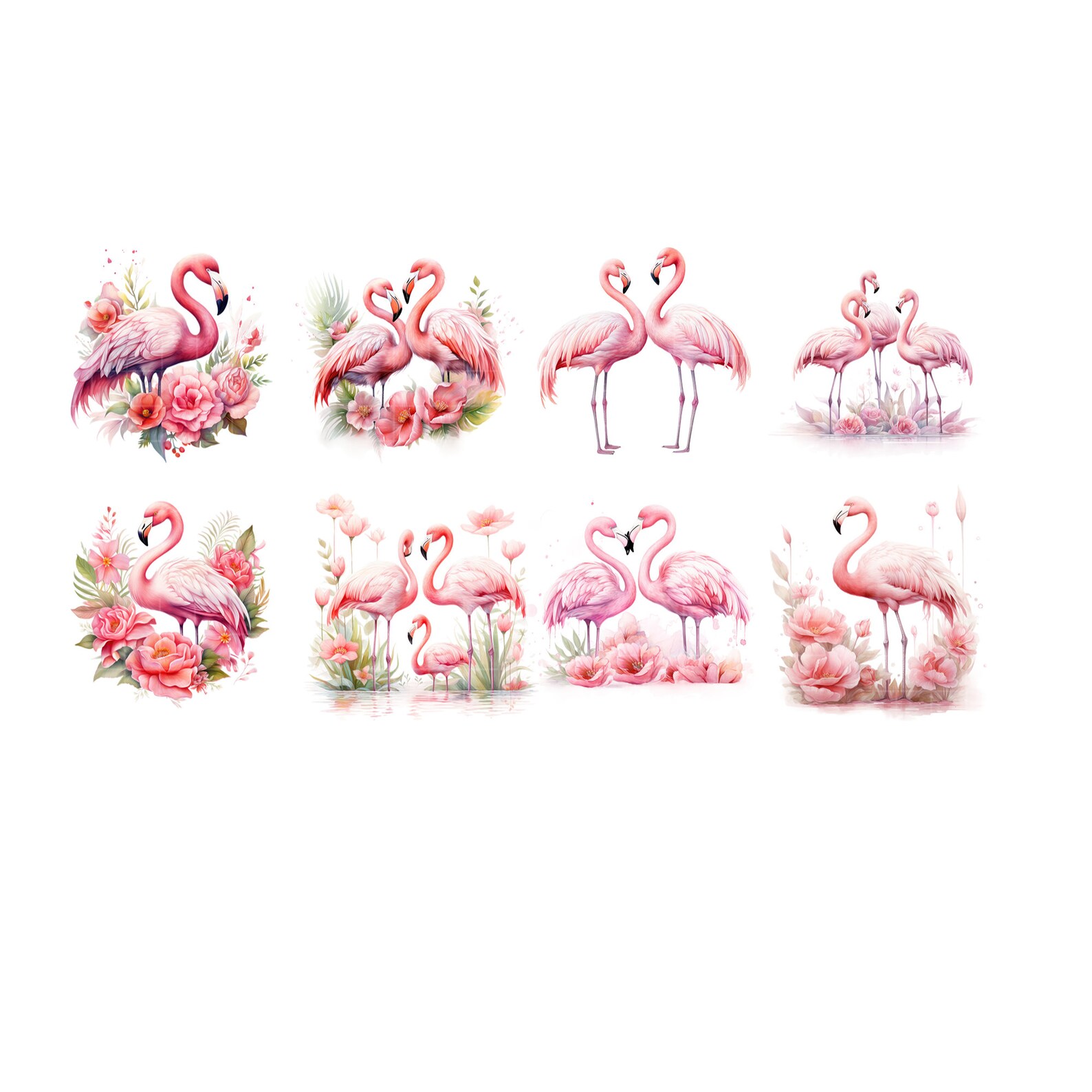 Pink Flamingo Clipart Watercolor Floral Clipart Pink Flamingo PNG ...