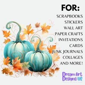 Teal Pumpkin PNG Fall Clipart Bundle Pumpkin Teal PNG Watercolor Autumn ...