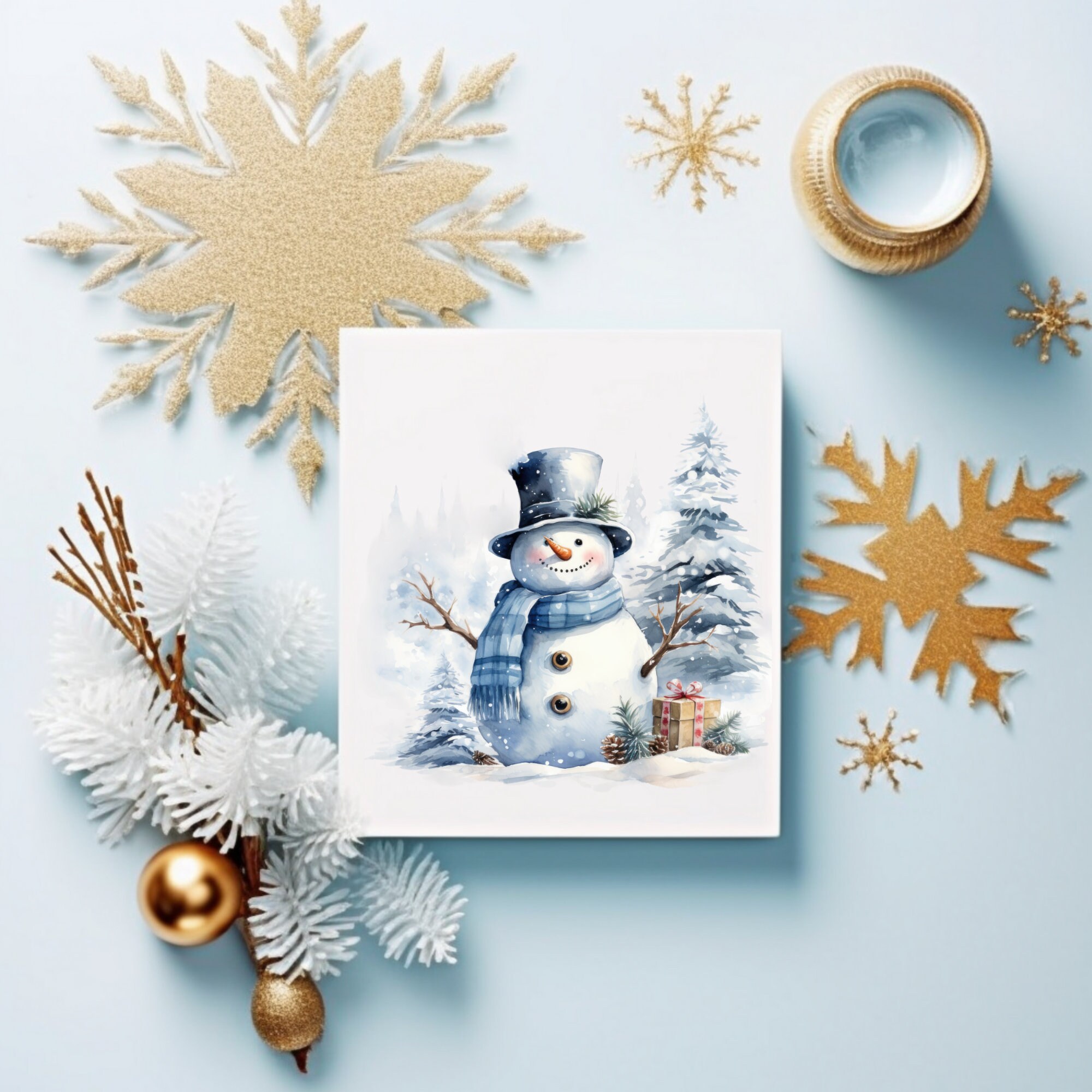 Blue Christmas Clipart Bundle, Watercolor Cottagecore PNG (digital ...