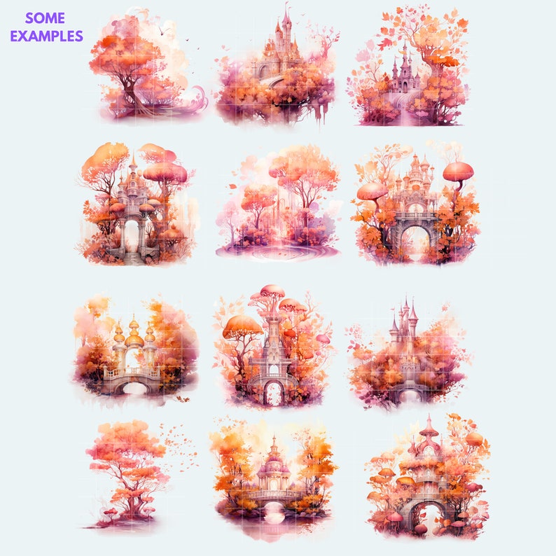 Whimsical Fall Fantasy Landscape PNG Clipart Set Fall Trees - Etsy