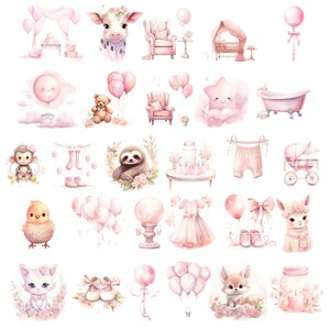 Baby Girl Baby Shower Watercolor Clipart Bundle Newborn Baby Clipart ...