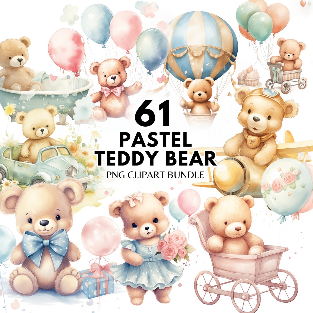 Pastel Teddy Bear Clipart Bundle Newborn Baby Shower Clipart Nursery ...