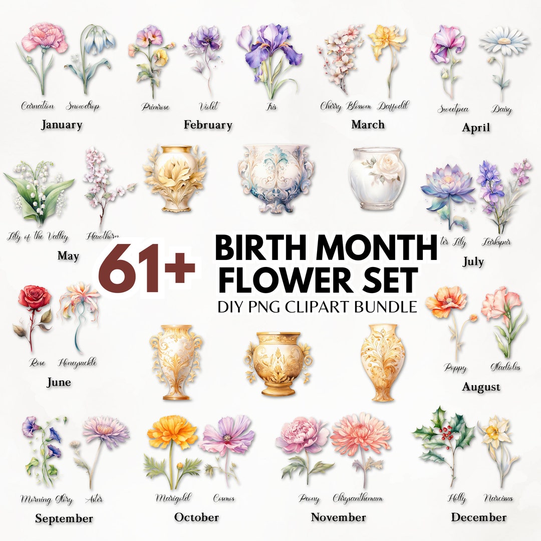 DIY Birth Month Flower Print Creator Kit, Watercolor Birth Month ...