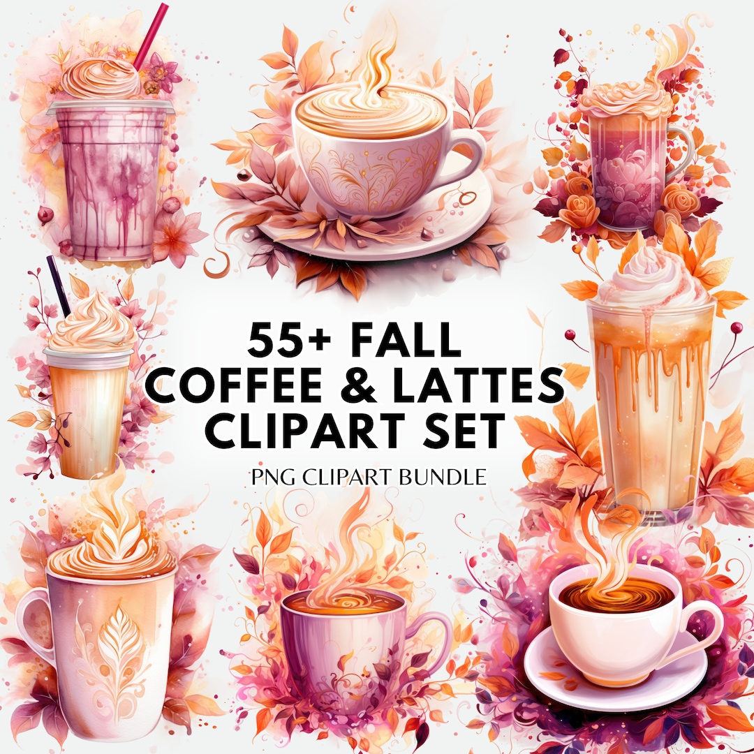 Fall Coffee Clipart PNG Bundle Pumpkin Spice PNG Watercolor Autumn ...