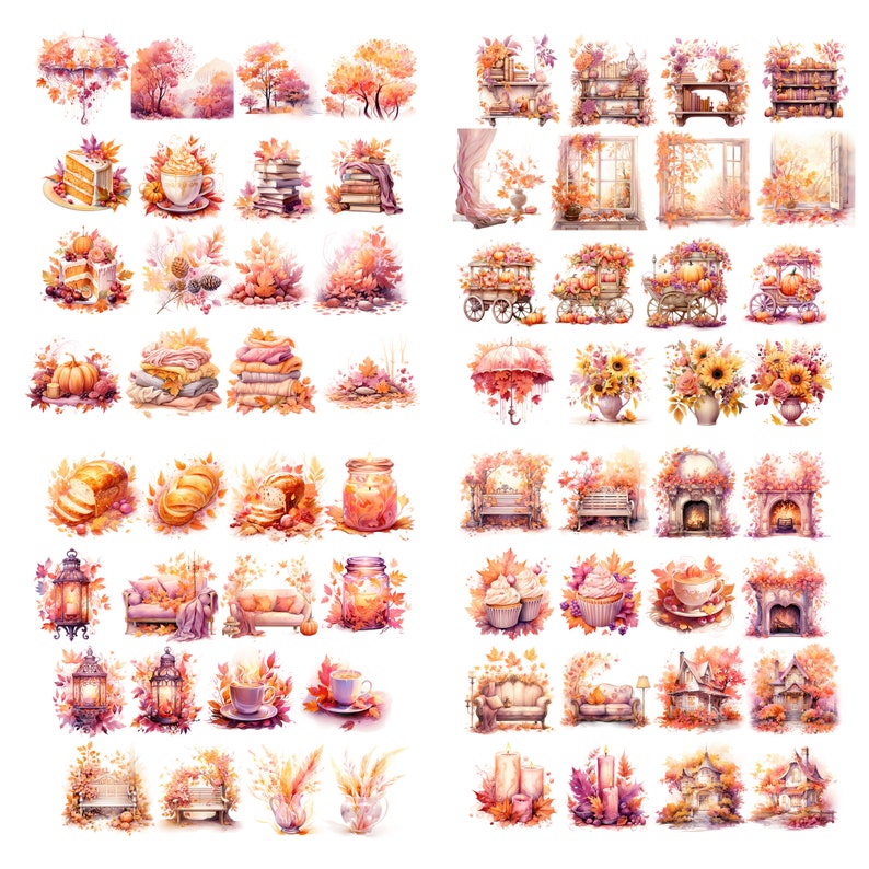 Watercolor Fall Clipart Mega Bundle PNG Pumpkin Clipart - Etsy