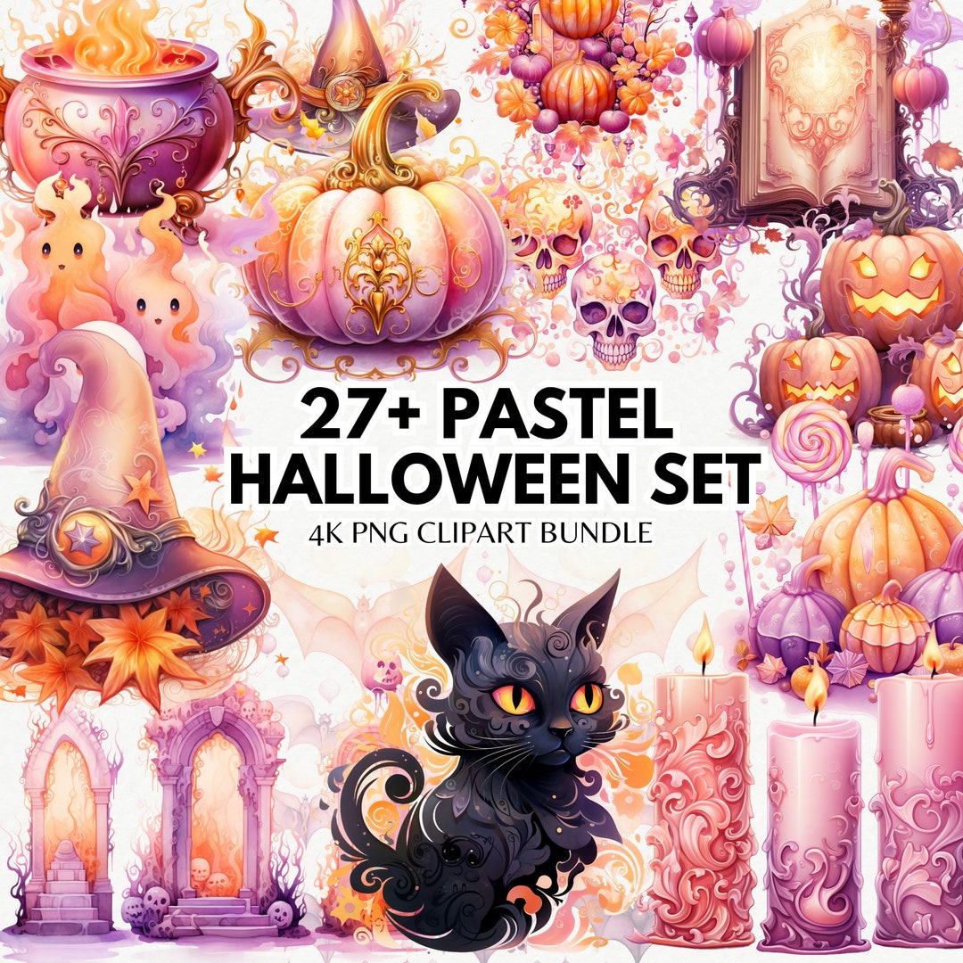 Pastel Halloween Clipart, Happy Halloween Clipart, Watercolor PNG, PNG ...