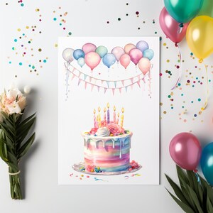 Watercolor Birthday Clipart Bundle Party Cake Birthday Present Balloon ...