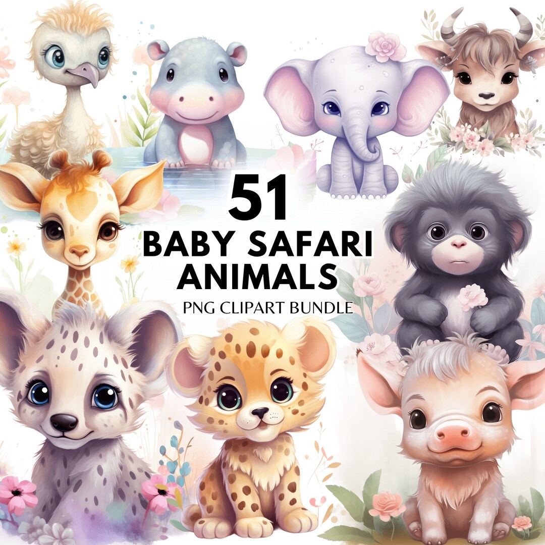 Baby Safari Animal Clipart Watercolor Animal Cuteness PNG Animal ...