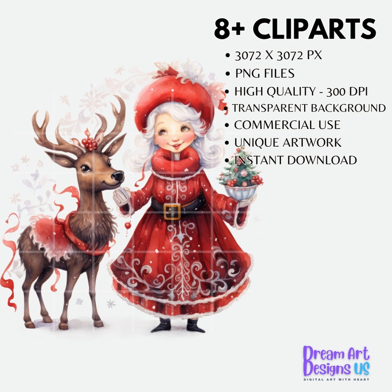 Watercolor Mrs. Claus Clipart Bundle, Cute Christmas PNG (digital ...
