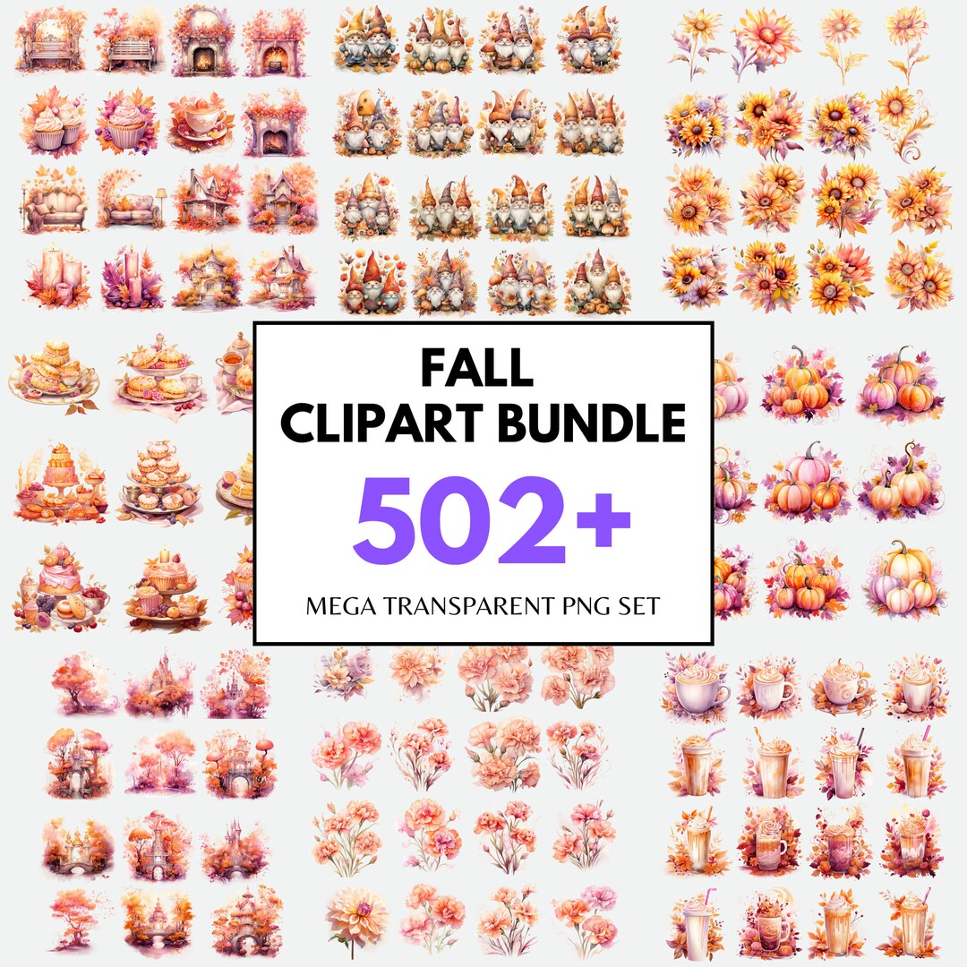 Watercolor Fall Clipart Mega Bundle PNG Pumpkin Clipart Sunflower Fall ...