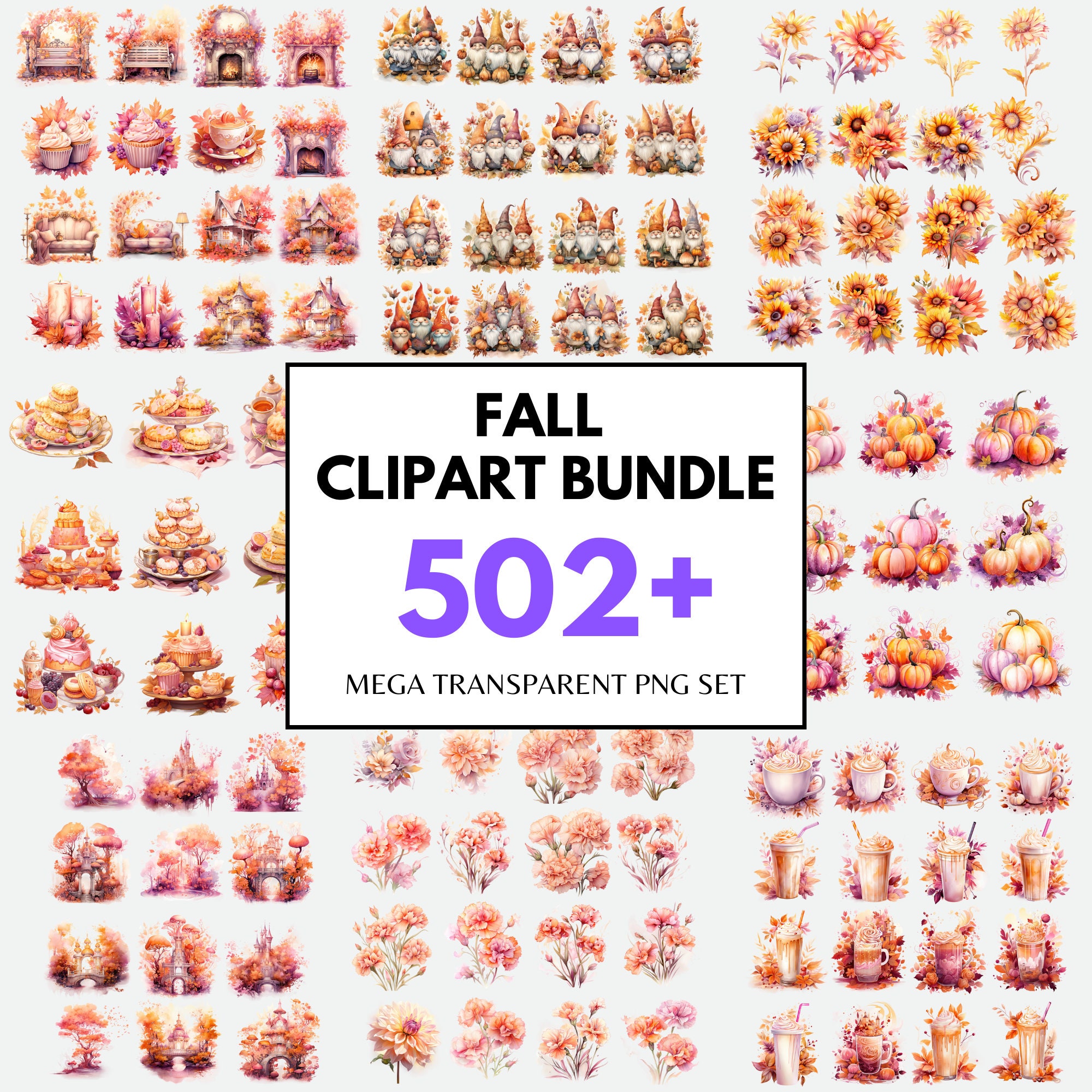 Watercolor Fall Clipart Mega Bundle PNG Pumpkin Clipart - Etsy