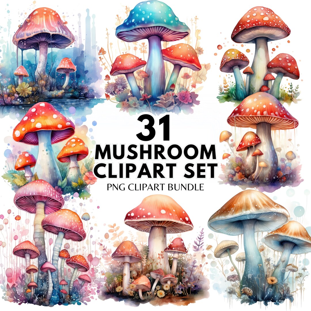 Watercolor Mushroom Clipart PNG Watercolor Forest Art Magical Mystical ...