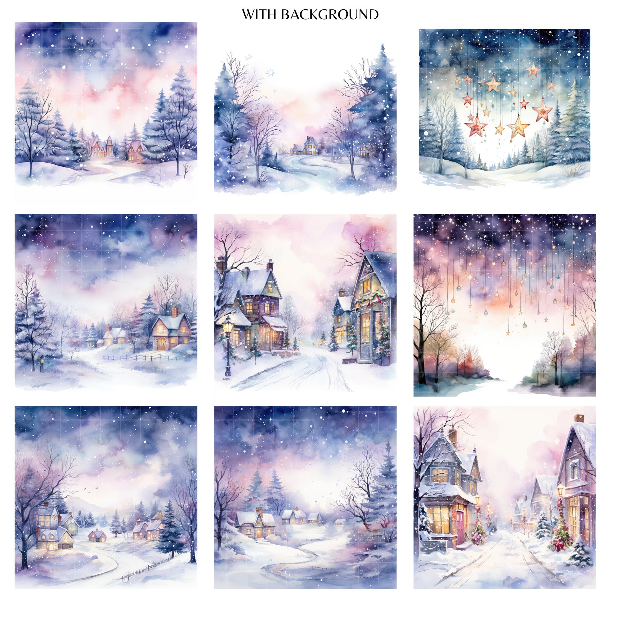 Watercolor Christmas Winter Clipart PNG | Watercolor Landscapes Pastel ...