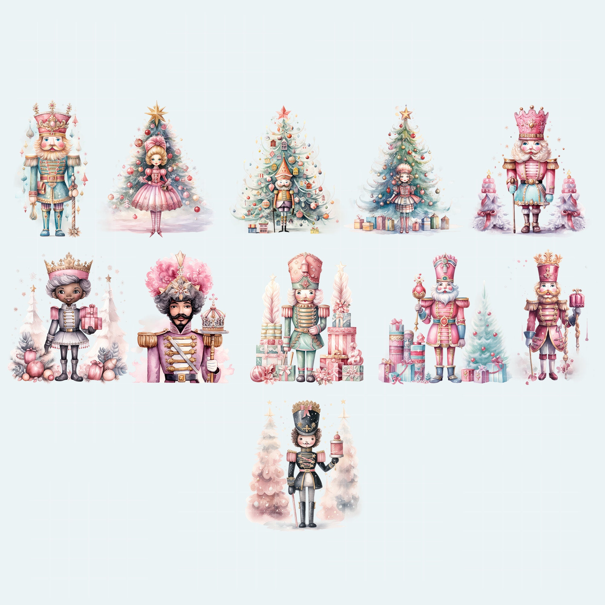 Watercolor Christmas Nutcracker Clipart - Pastel Holiday Graphics PNG ...