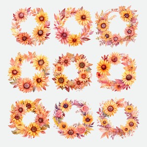 Fall Sunflower Wreaths Clipart PNG Bundle Fall Flower Clipart Png ...