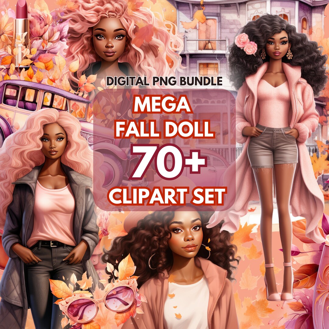 Afro Fall Fashion Doll PNG Set Black Fall Doll Clipart Bundle Digital ...