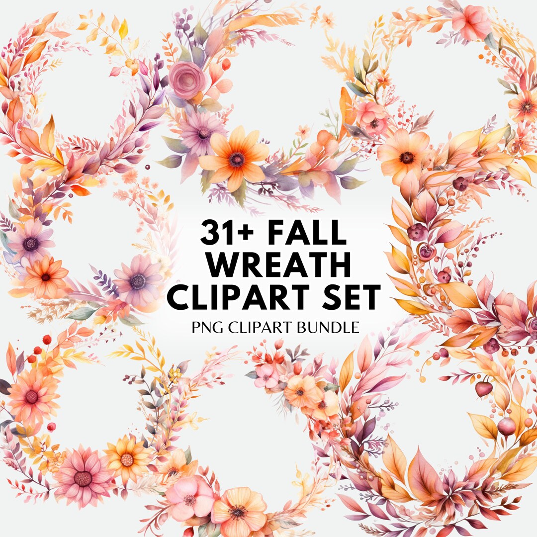 Fall Wreath Clipart PNG Bundle Fall Wreath Png Autumn Floral Wreath Png ...