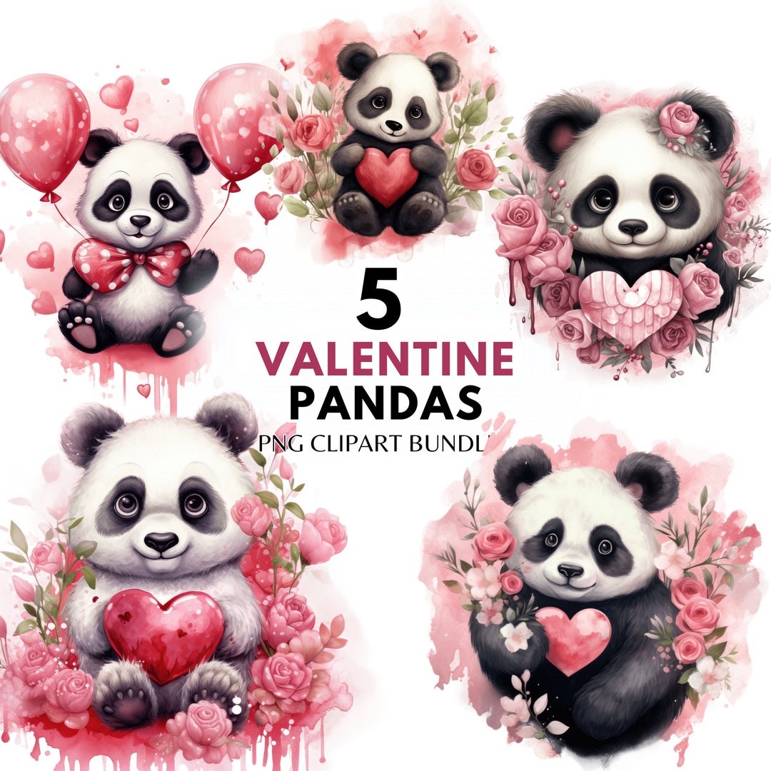 Valentine Panda Clipart PNG Panda Valentine Clipart Bundle Panda ...