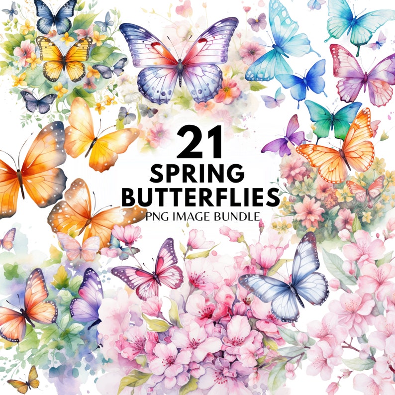 Spring Butterfly Clipart Watercolor Butterflies PNG Spring Clipart ...