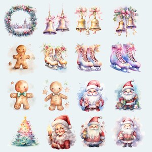 Pastel Christmas PNG Clipart Bundle Watercolor Pink Christmas Clipart ...