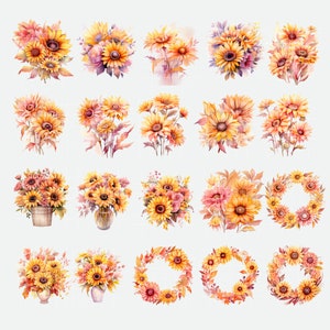 Fall Sunflower Clipart PNG Bundle Fall Flower Clipart Png Watercolor ...