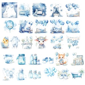 Baby Boy Baby Shower Watercolor Clipart Bundle Newborn Baby Clipart ...